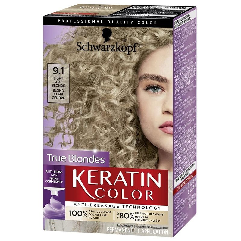 Schwarzkopf Keratin Color Permanent Hair Color Cream, 9.1 Light Ash ...