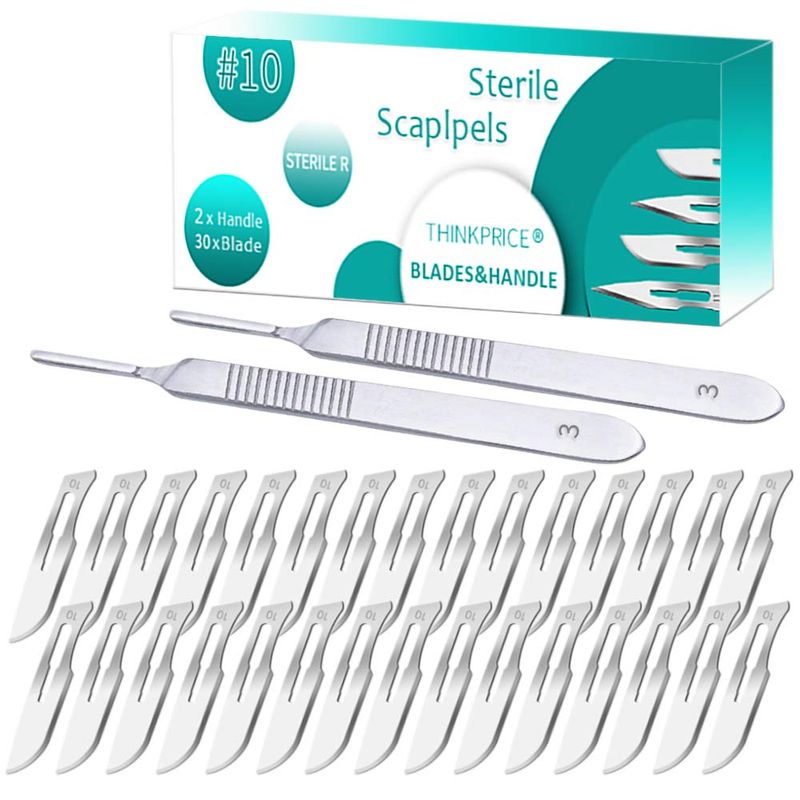 30 Pieces Scalpel Sterile Blades #10 with 2 Pack #3 Metal Scalpel Knife ...