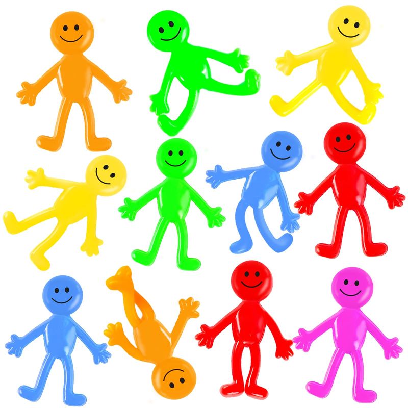 POPLAY 60PCS Smiley Face Bendable Man, Stretchy Figures Party Favors ...