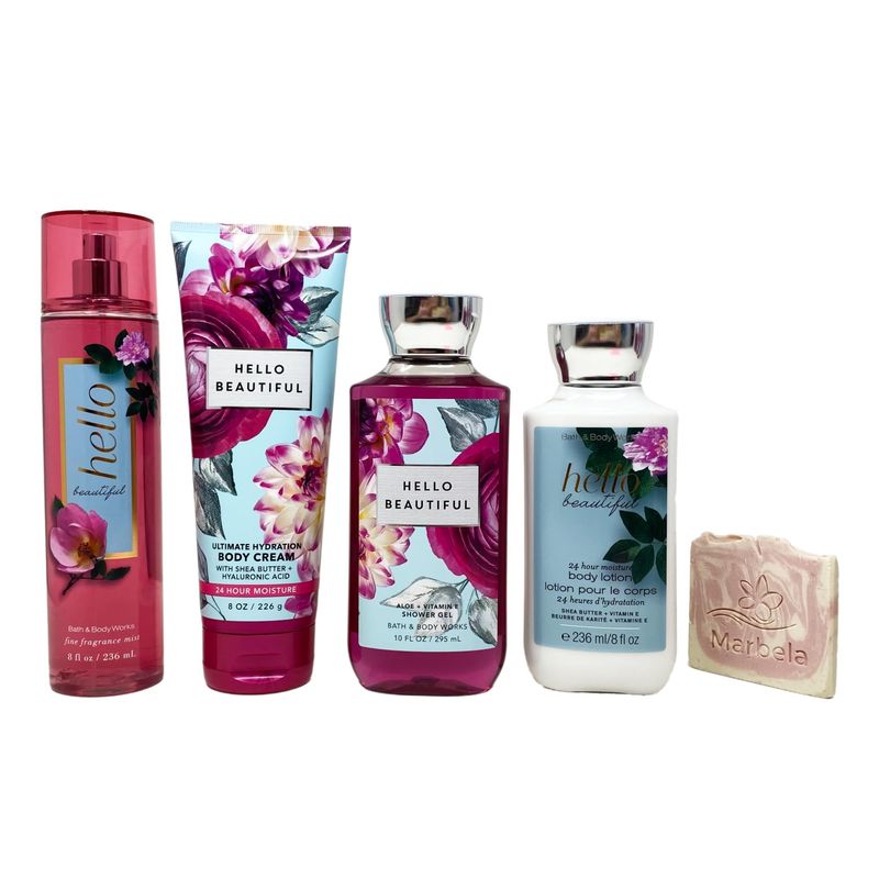 Bath & Body Works Hello Beautiful Deluxe Bundle Set - Fragrance Mist - Body Cream - Shower Gel ...