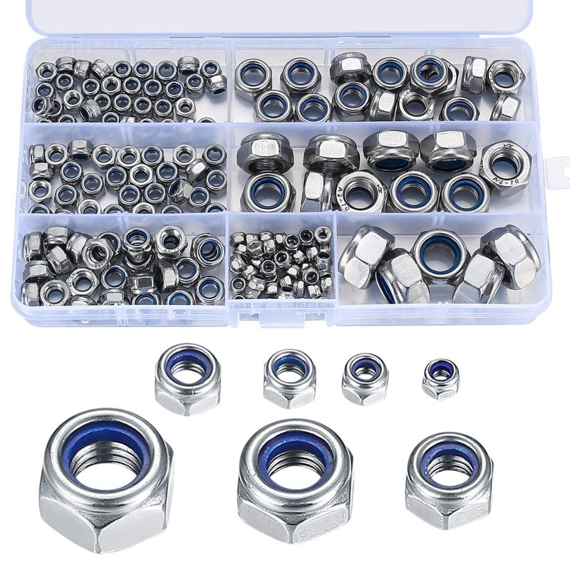 165 Pcs Locknut Assortment, Stainless Steel Lock Nuts, M3 M4 M5 M6 M8 M10 M12 Threaded Inserts ...