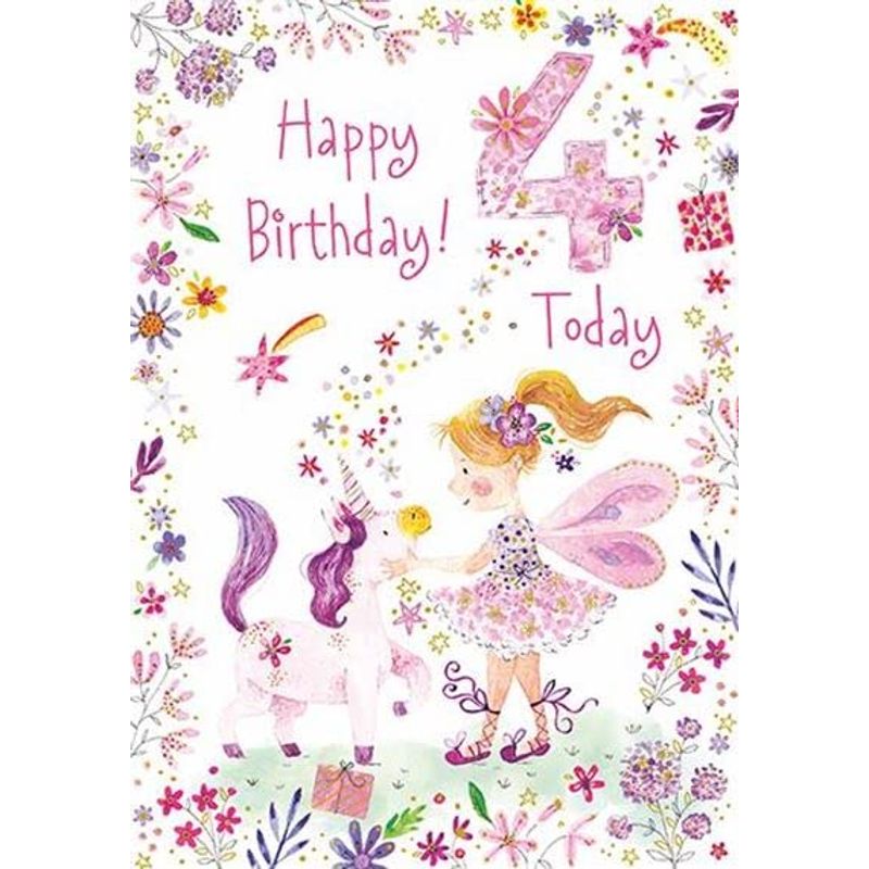 Paper Rose Girls 4th Birthday Card - Age 4 - Fairy Ballerina & Unicorn ...