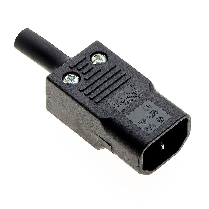 Rewireable C14 IEC Plug Connector, Black, Straight - Power Socket ...