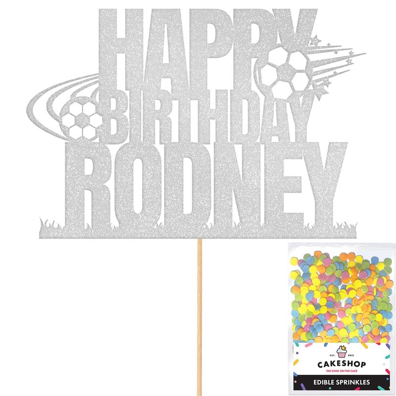 Personalised Birthday Football Footballer Cake Topper- Light Silver Any ...