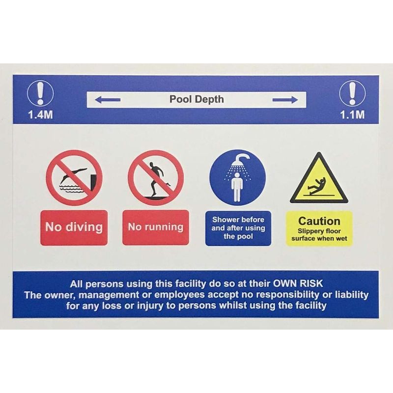 Swimming Pool Rules & Depths Sign - No Running, No Diving, Shower ...
