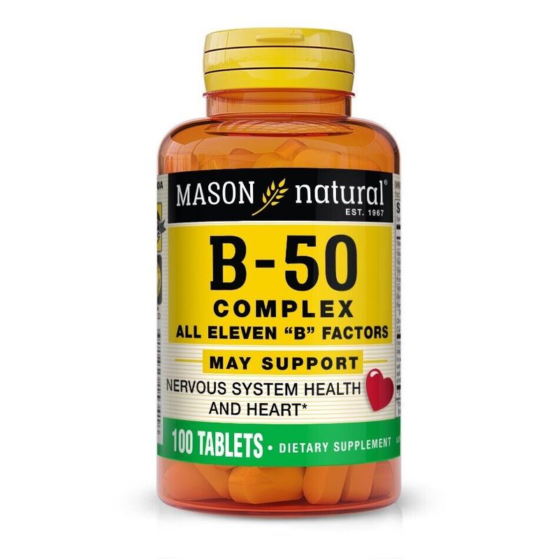 100 TABLETS Mason Natural B-50 COMPLEX ALL ELEVEN "B" FACTORS b-complex ...