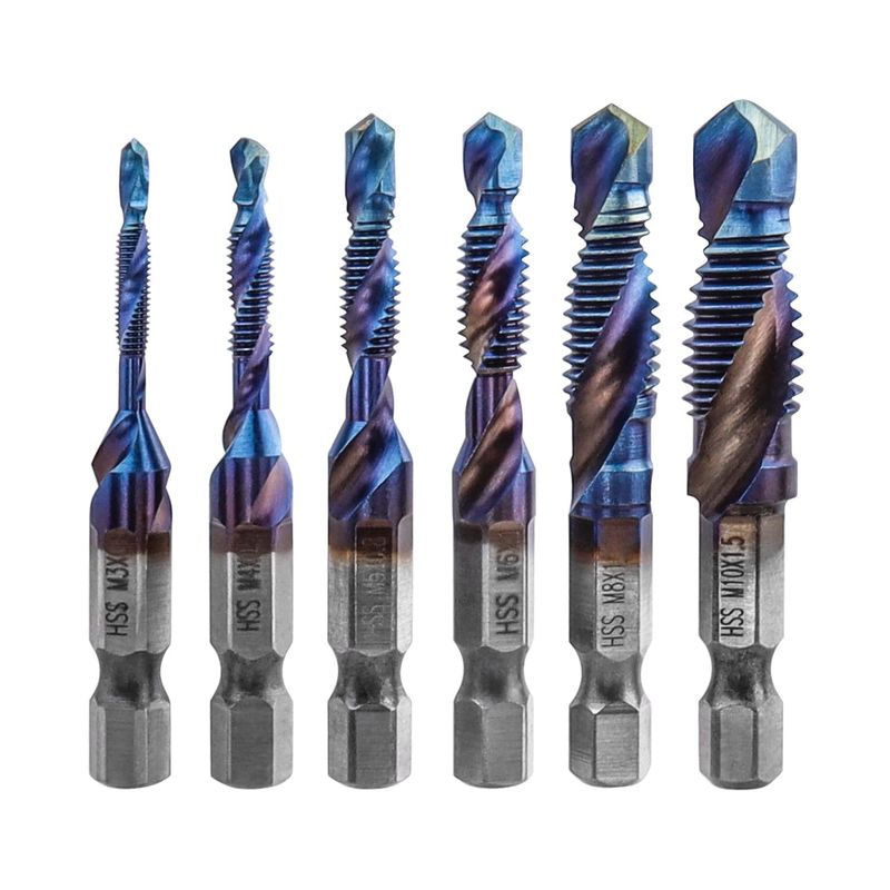 Bestgle Set of 6 1/4 Hex Shank Screw Tap Drill Bit Threading Chamfer ...