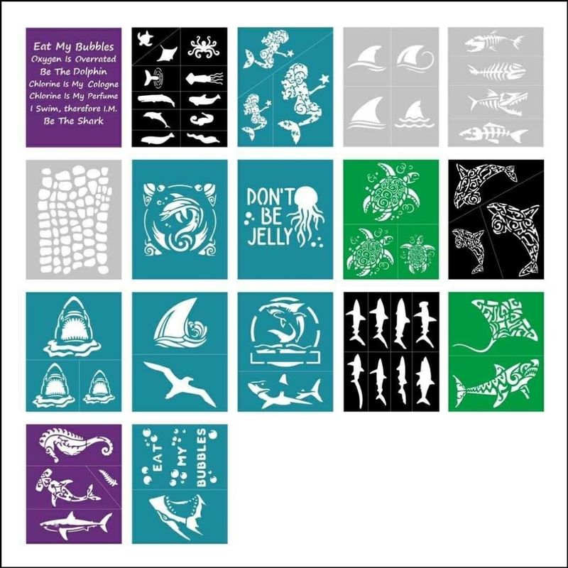 Swim Themed Body Stencil Kit for Kids, Reusable Face and Body Tattoo ...