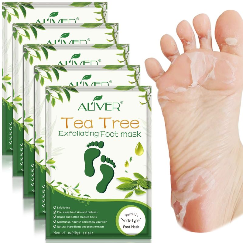 Foot Mask 5 Pack, (Tea Tree) Foot Peel Mask Callus Remover, Exfoliating ...