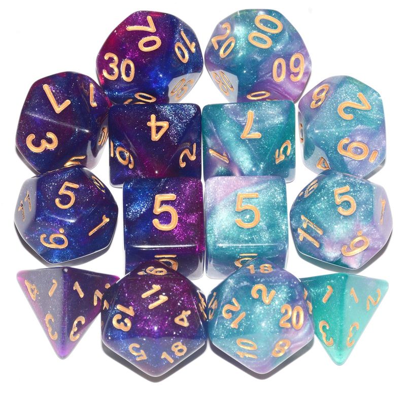 Galaxy DND Dice 2 X 7Sets, 14Pieces Glitter Sparkle Cosmic Mixed ...
