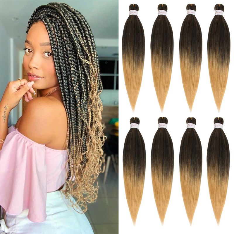 Mscat 20 Inch 8 Packs Pre Stretched Braiding Hair Ombre Brown Pre ...