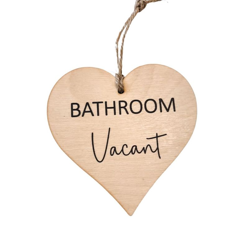 Bathroom Engaged Vacant Double Sided Door Sign - Made From Wood - Heart ...