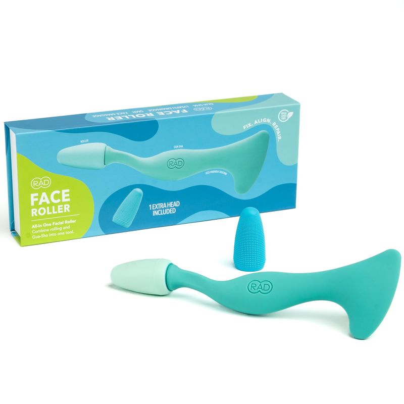 RAD Facial Roller - 2-in-1 Jade Roller & Gua Sha Tool, Silicone Handle ...