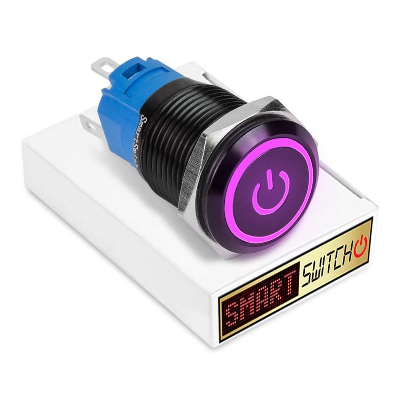 SmartSwitch™ Black Metal Power Symbol Momentary Push Switch – 22mm 12V ...