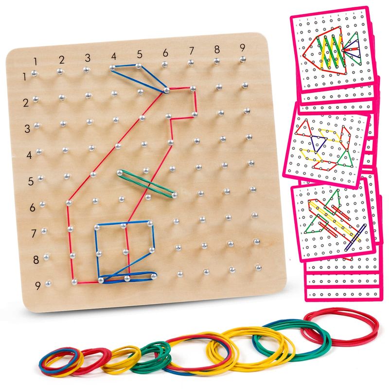 Skrtuan Wooden Geoboard with Rubber Bands, Montessori Educational Toy ...