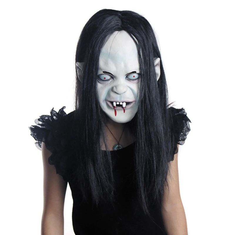 LUOEM Halloween Horror Grimace Ghost Mask Long Wig Hair Grudge Sadako ...