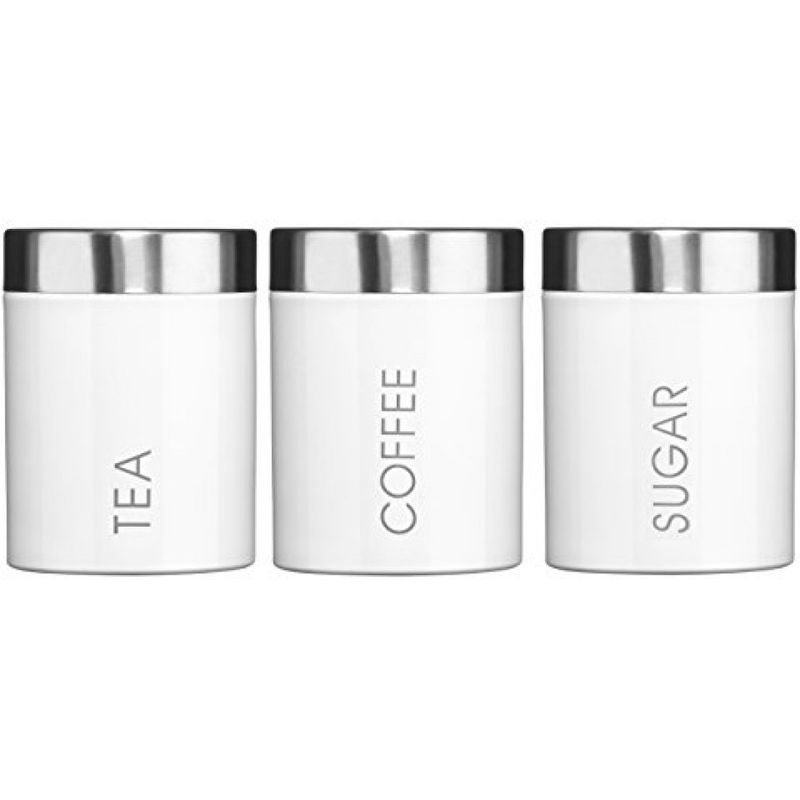 Kabalo Set of 3 White Tea Coffee & Sugar Canisters Kitchen Storage ...