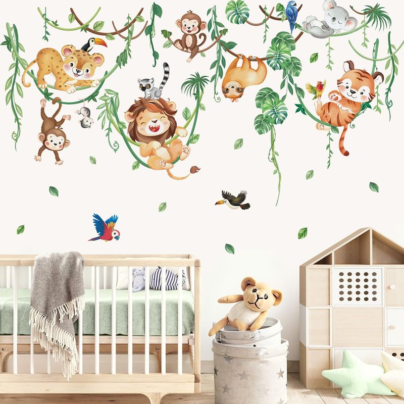 wondever Jungle Animals Climbing Tree Wall Stickers Lion Koala Tiger ...