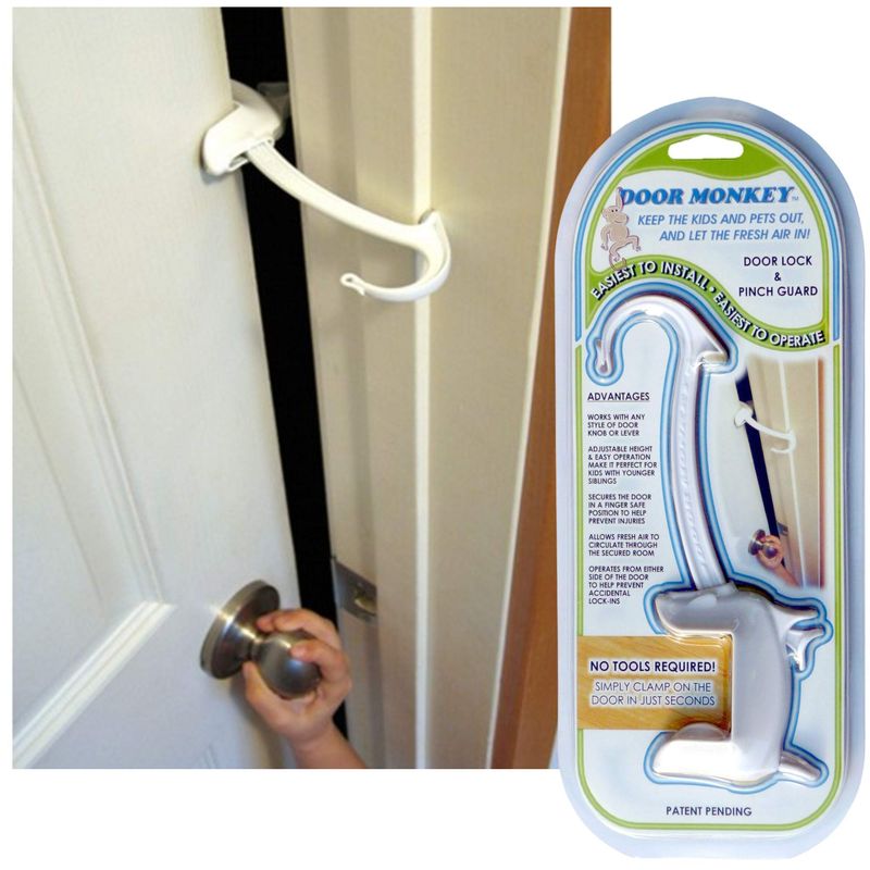 DOOR MONKEY Child Proof Door Lock & Pinch Guard - For Door Knobs ...