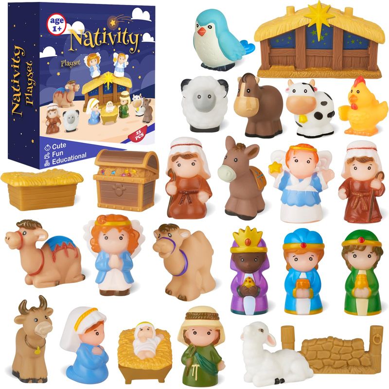 HARDWIND 25pcs Nativity Set for Kids, Christmas Story Playset Figurine ...