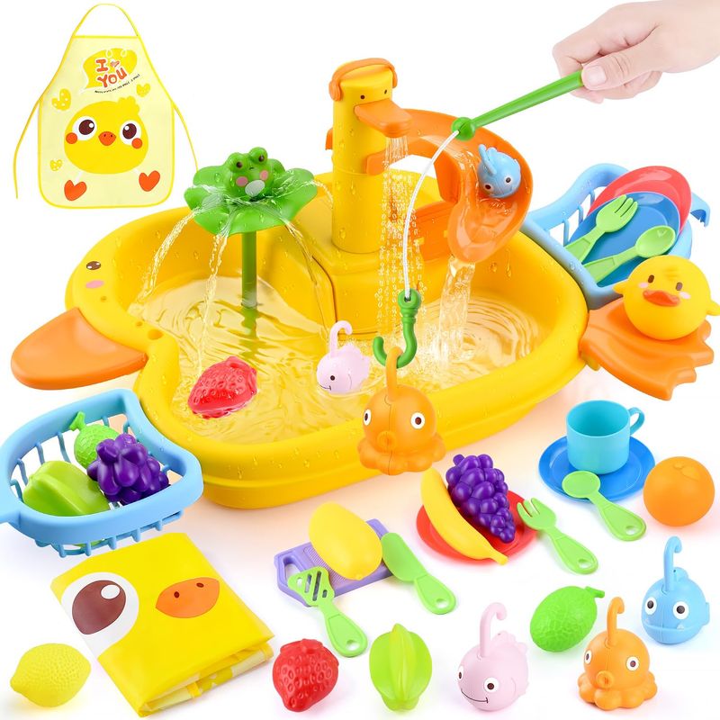 Play Sink with Running Water - Kitchen Kids Sink Toys with Fishing Game ...