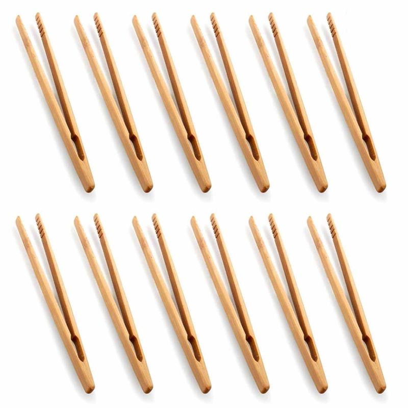 12pcs Sweet Tongs Wood Toast Tongs Bamboo Kitchen Tongs for Cooking Tea ...