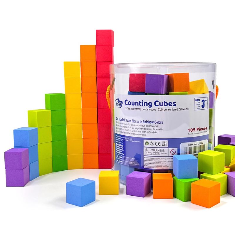 Pairez Toys Foam Counting Blocks, 105 Pieces 1 Inch Soft Rainbow Math ...