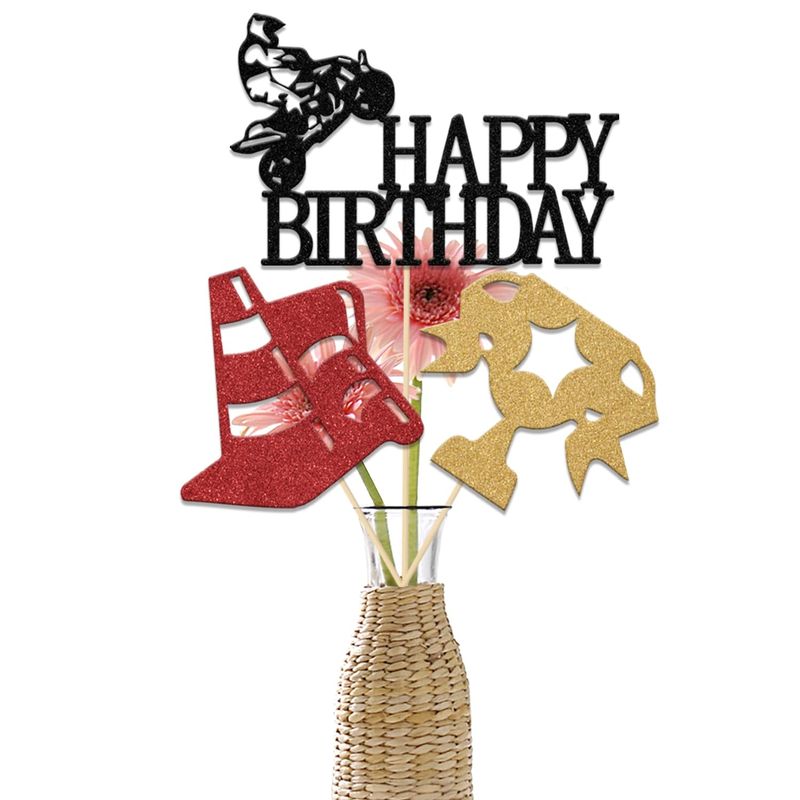 Black Red Gold Motorcycle Themed Birthday Centerpiece Sticks, Dirt Bike ...