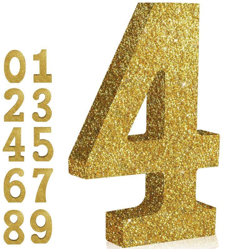 TONIFUL 8 Inch Gold Glitter Number 4 Table Centerpiece 0-9 Gold ...