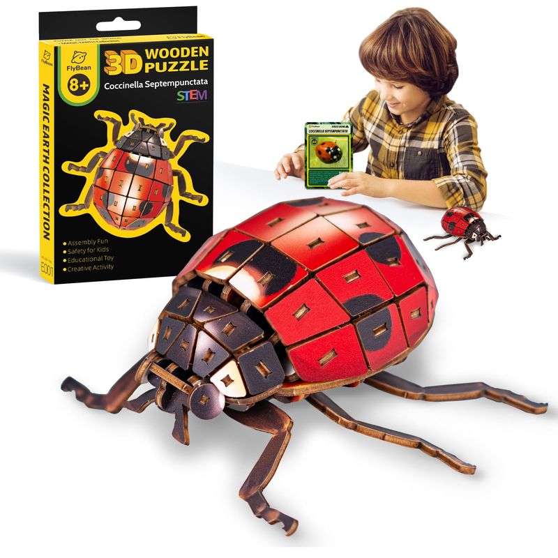 Flybean Eco-Friendly STEM Wooden 3D Puzzle for Kids Age 6+, Realistic ...