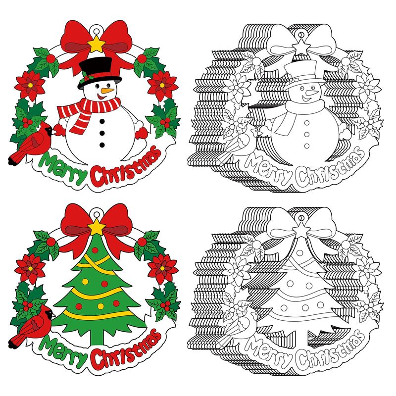 Sereliy 24 Pcs Christmas Coloring Wreath Crafts for Kids, Color Your ...