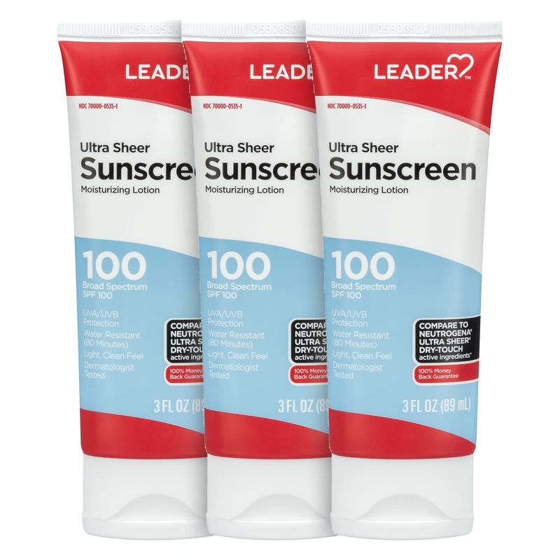 Leader Travel Sunscreen SPF 100+, Ultra Sheer Dry-Touch Water Resistant ...