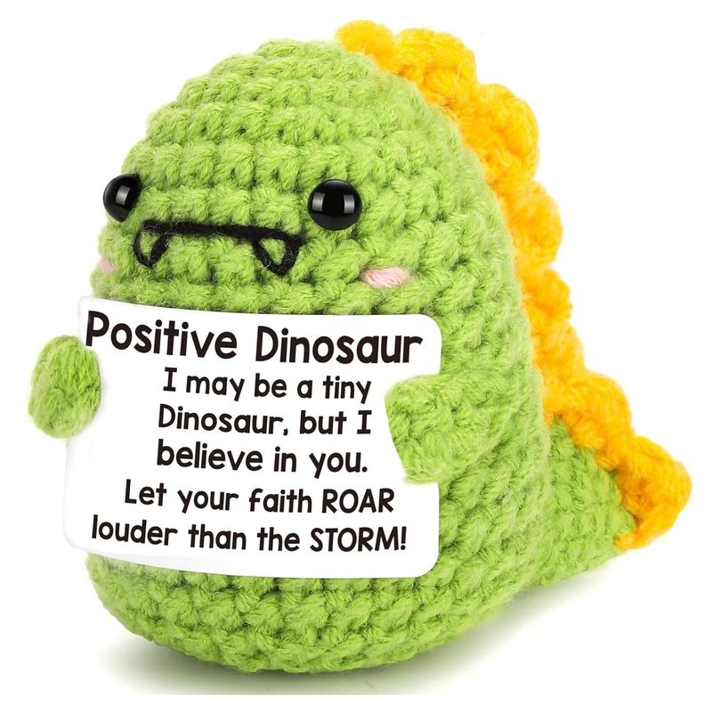 GL-Turelifes Positive Dinosaur Handmade Crochet Dinosaur Emotional Support with Positive Card ...