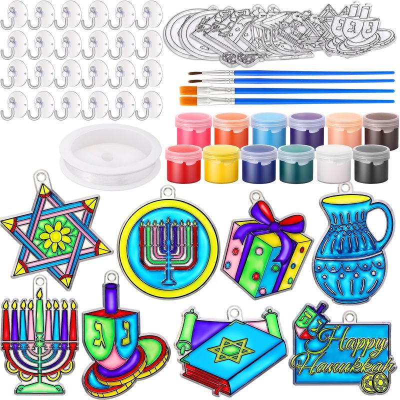 Cholemy 24 Sets Hanukkah Sun Catcher Kit Include Suncatcher Craft with ...
