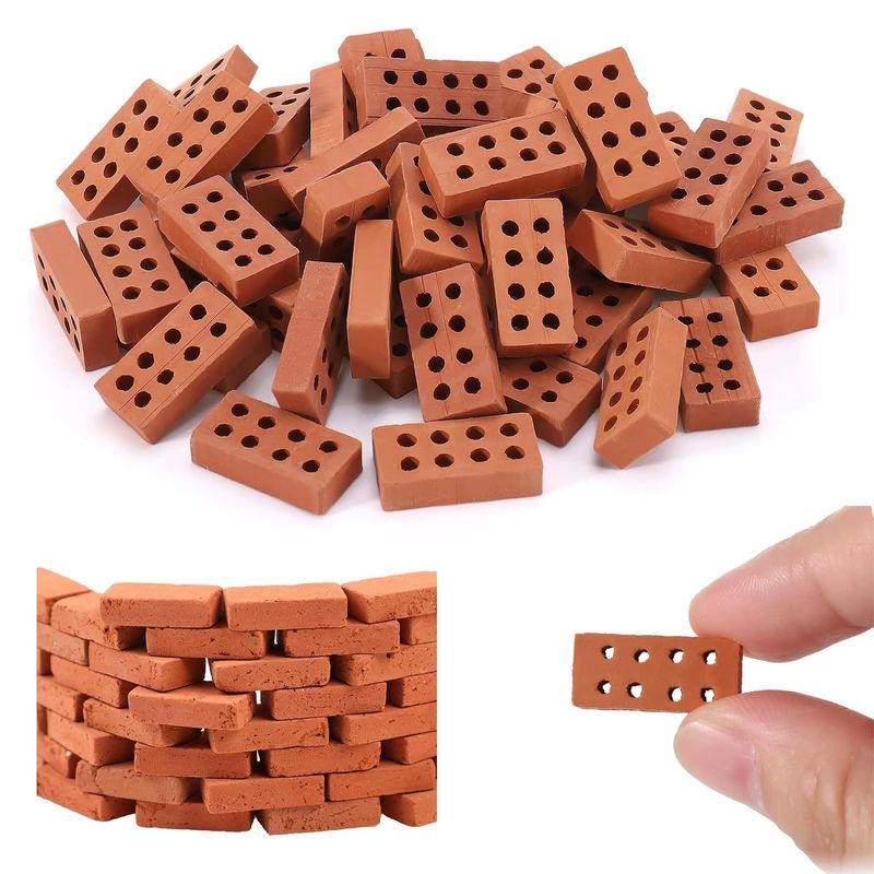 Mini Bricks,Mini Red Wall Bricks,50PCS 8 Holes Realistic Fake Bricks ...