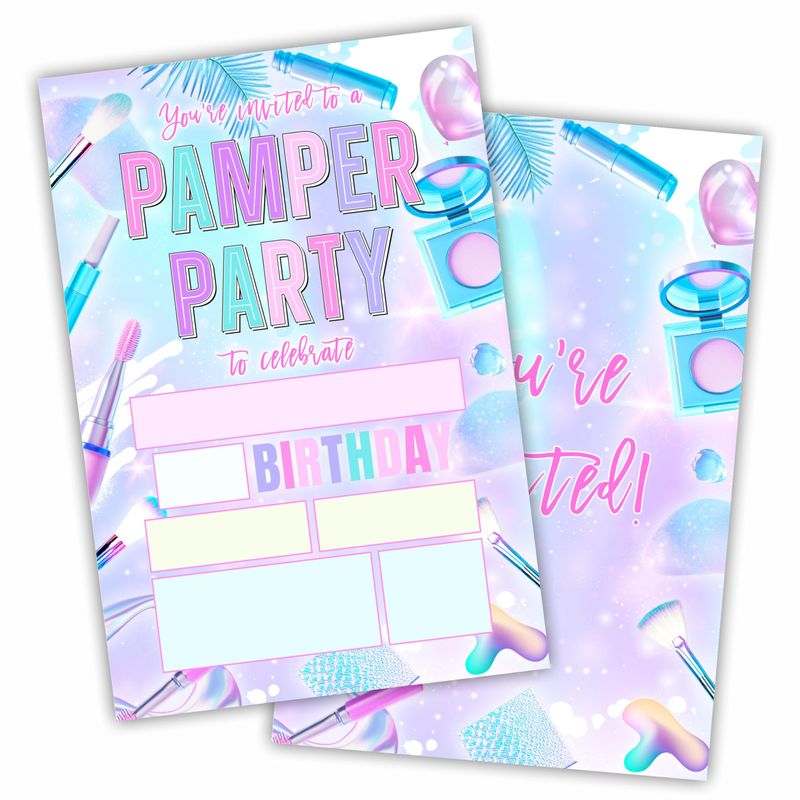 Pamper Party Birthday Invitation With Envelopes- Neon Glow Pamper Spa ...