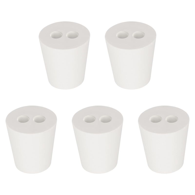 Labasics 5-Pack 4# Dual-Hole Rubber Stoppers, White Tapered Lab Seal ...
