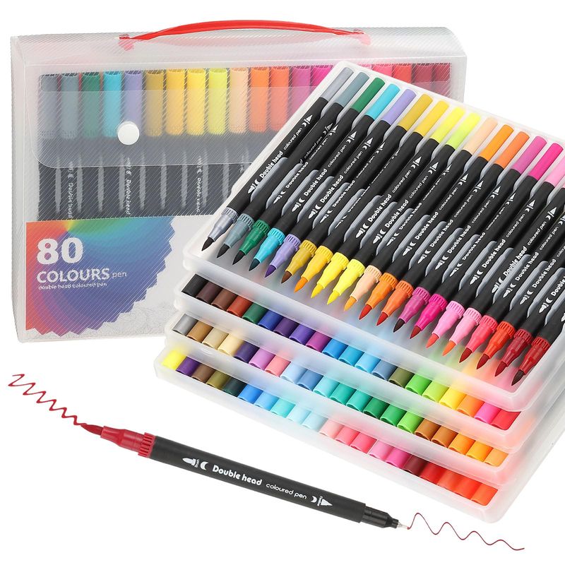 PATIKIL Dual Tip Colored Pens, 80 Colors, Brush & Fineliner Tips ...