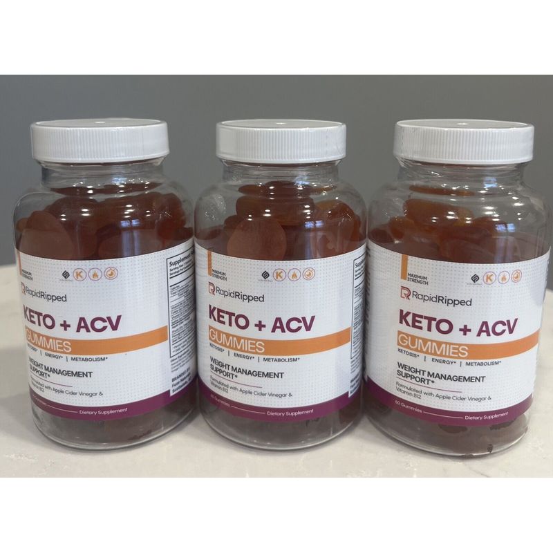 3 Pack Rapid Ripped Keto ACV Gummies Max Strength Official Gummy 120 Ct ...