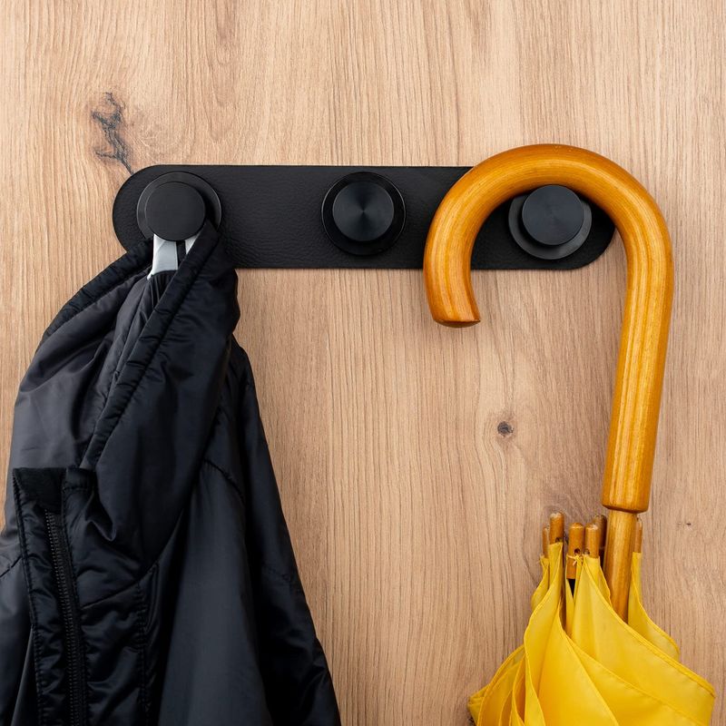 Silwy® Coat Rack Black (25 x 5 cm) with 3 Magnetic Coat Hooks and 3M ...