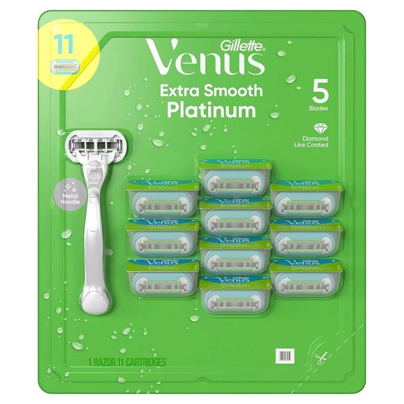 Venus Platinum Extra Smooth Metal Handle Women's Razor, 1 Handle + 11 ...