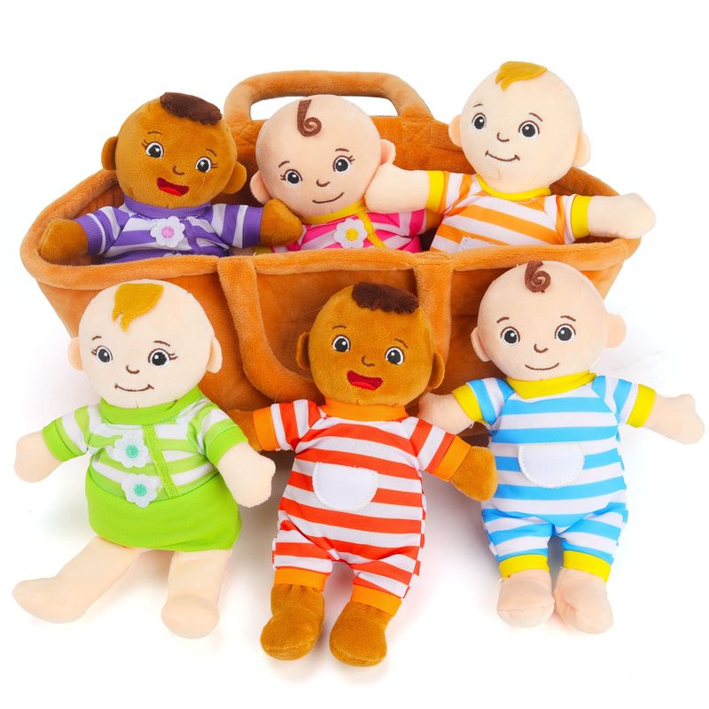 Qpewep Basket of Babies Plush Dolls, 8" Plush Diversity Baby Dolls- 6 ...