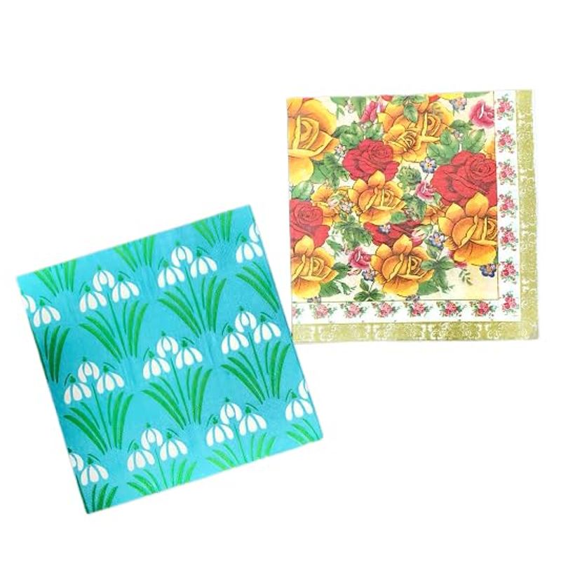 Paper Napkins, Set of 2, 5 Each Paper Napkins, Decoupage, Red, Yellow ...