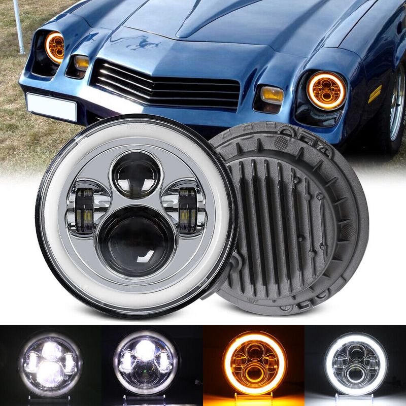 7" Inch Round LED Headlight Halo Angel Eyes DRL For Chevy Camaro C10 ...