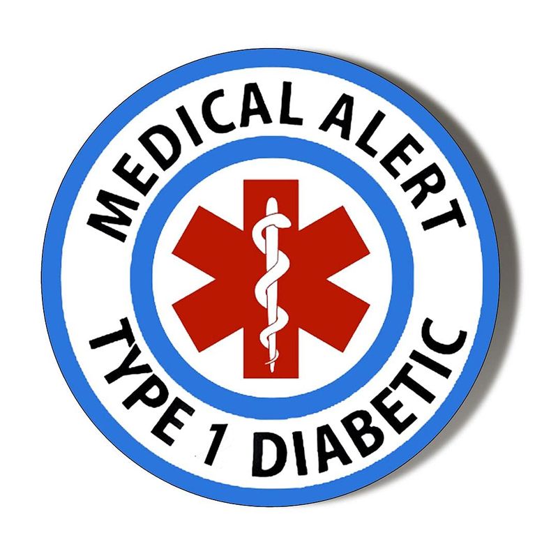 Medical Alert Type 1 Diabetic White 10 x 56mm Vinyl Stickers Pack of 10 ...
