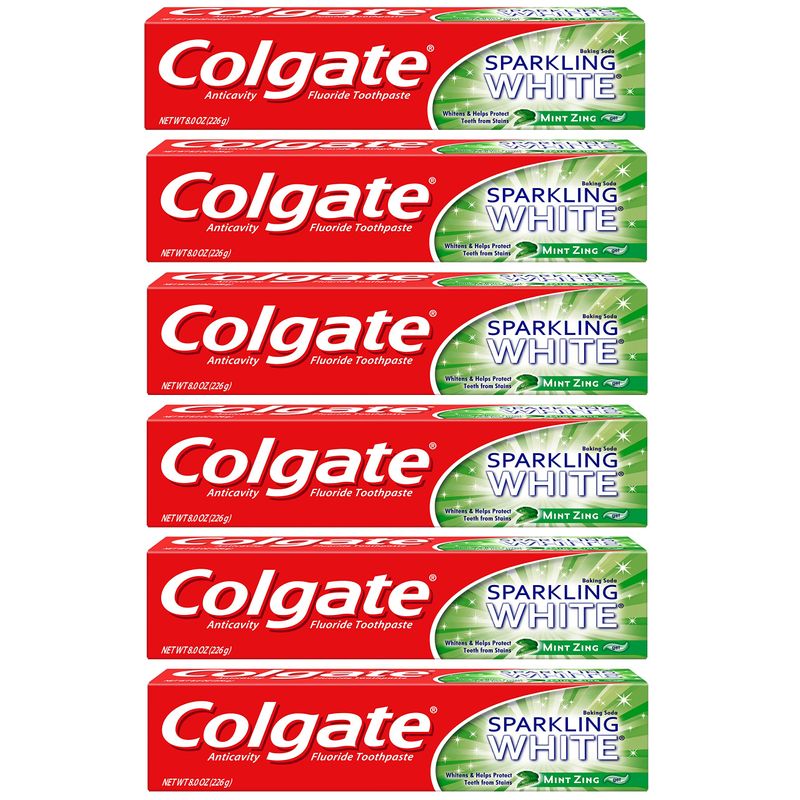 Colgate Sparkling White Whitening Toothpaste, Mint - 8 ounce (6 Pack ...