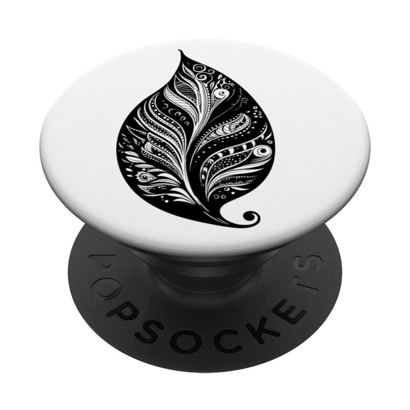 Leaf with henna tribal indian designs in black PopSockets Swappable ...