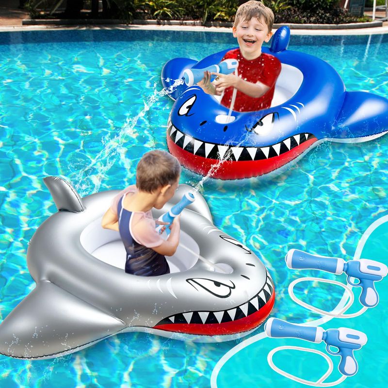 [ 2 Water Squirt Guns ] 2 Pack Shark Pool Floats for Kids 3-11 Years ...