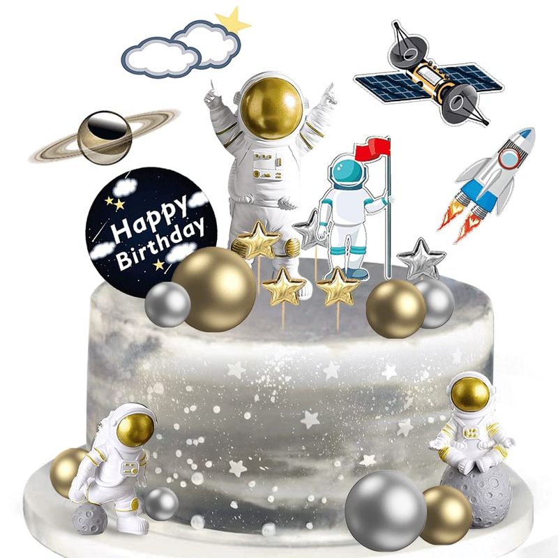 22 Pcs Space Cake Topper, Space Themed Party Supplies Planet Rocket ...