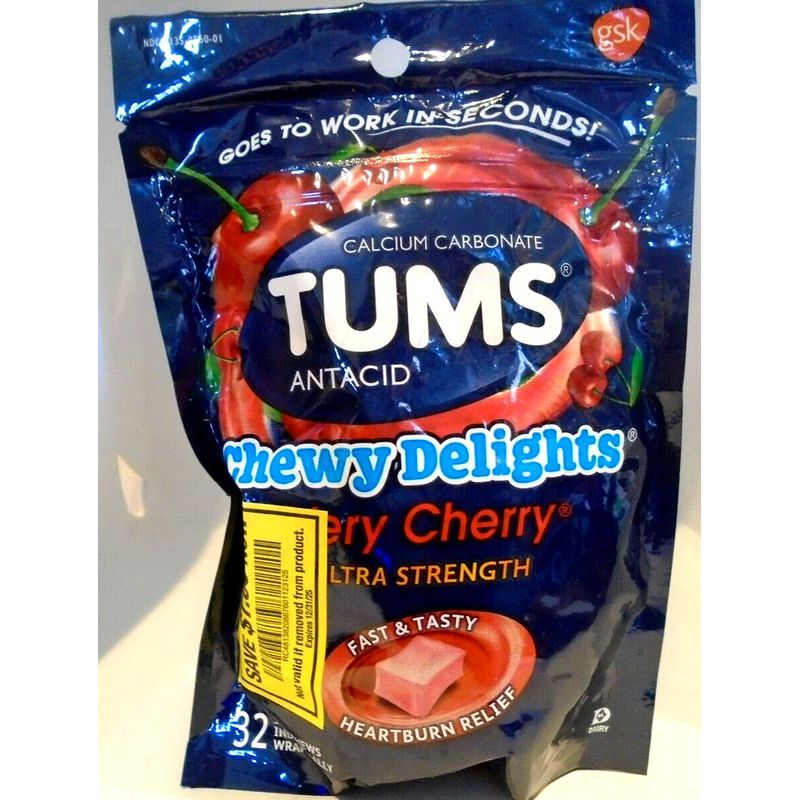 Tums Antacid Chewy Delights VERY CHERRY Ultra Strength 32 Soft Chews ...
